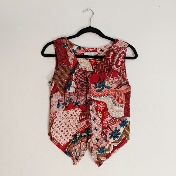 New Aura | Tops | Vintage Indian Rayon Vest In Orange Multi Print ...